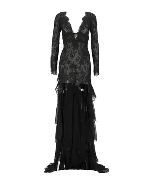 Saint Laurent Ruffled Lace V-neck Maxi Dress - Black