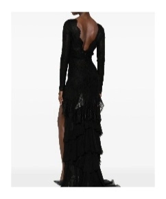 Saint Laurent Ruffled Lace V-neck Maxi Dress