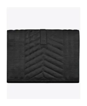 Saint Laurent Envelope Flap Pouch In Mix Matelassé Satin - Black