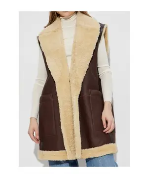 Bottega Veneta Shearling Trim Leather Vest - Nude