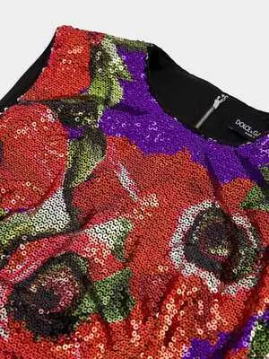 Dolce & Gabbana Sleeveless Sequined Floral Print Dress