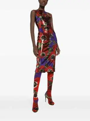 Dolce & Gabbana Sleeveless Sequined Floral Print Dress