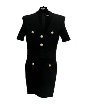 Balmain V-neck Woven Mesh Mini Dress