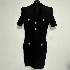 Balmain V-neck Woven Mesh Mini Dress