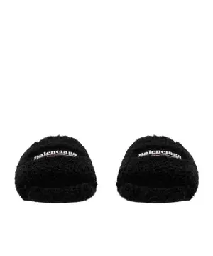Balenciaga Embroidered Furry Slide Sandals