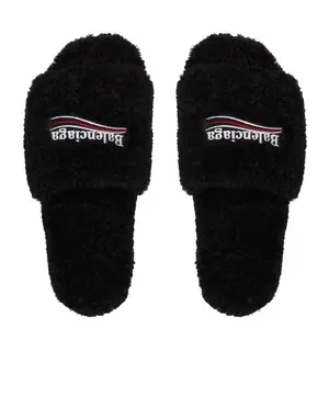 Balenciaga Embroidered Furry Slide Sandals