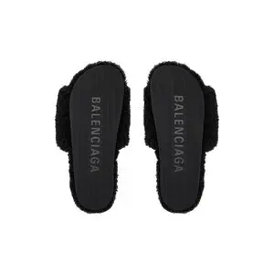 Balenciaga Embroidered Furry Slide Sandals
