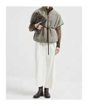 Brunello Cucinelli Monili Chain-detail Shearling Jacket - Gray