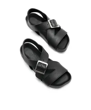 Loewe Ease Buckle Sandal In Vegetal Calfskin - Black