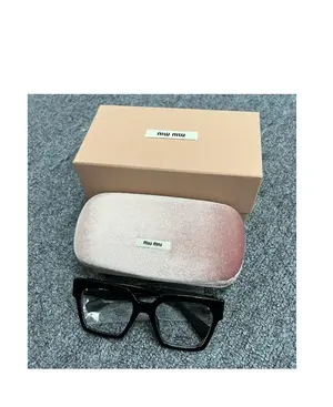 Miu Miu Square Frame Glasses With Gold Tone Logo Embellishment