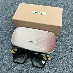 Miu Miu Square Frame Glasses With Gold Tone Logo Embellishment