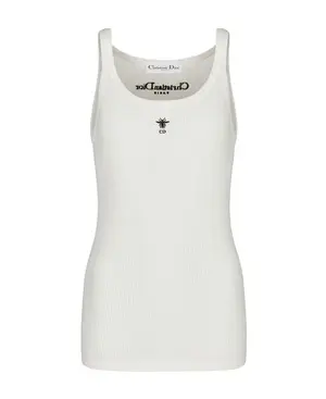 Dior Ribbed Cotton Singlet With Bee Embroidery - No
