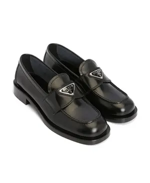 Prada Triangle-logo Leather Loafers - Black