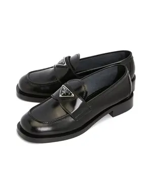 Prada Triangle-logo Leather Loafers - Black