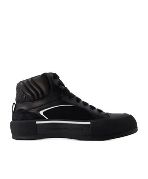 Alexander McQueen Seal-embroidered High-top Sneakers - Black