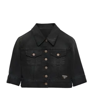 Prada Cropped Denim Jacket With Logo Detail