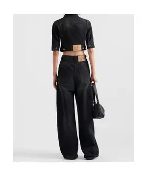 Prada Cropped Denim Jacket With Logo Detail