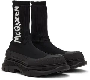 Alexander McQueen Tread Slick Logo Intarsia Boots - Black