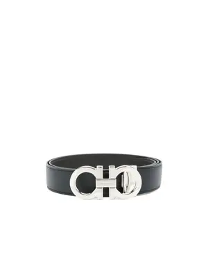 FERRAGAMO Reversible Leather Belt With Logo Buckle - Black