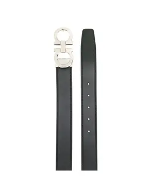 FERRAGAMO Reversible Leather Belt With Logo Buckle - Black