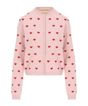 Valentino Garavani Heart Intarsia Button-up Cardigan