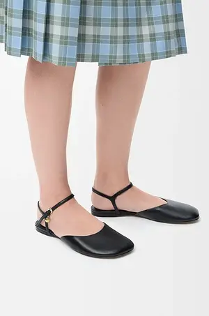Loewe Ankle Strap Leather Ballet Flats