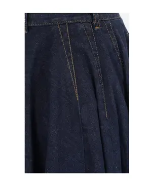 Alaïa Pleated Denim Midi Skirt