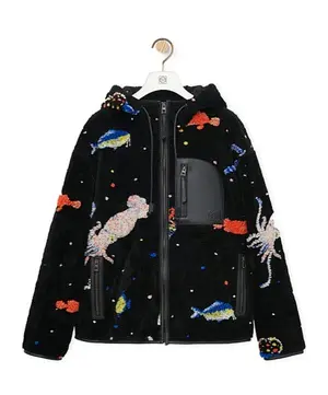 Loewe Printed Fleece Hooded Jacket - Black/multicolor