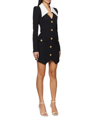 Balmain V-neck Buttoned Mini Dress With Lapel Detail