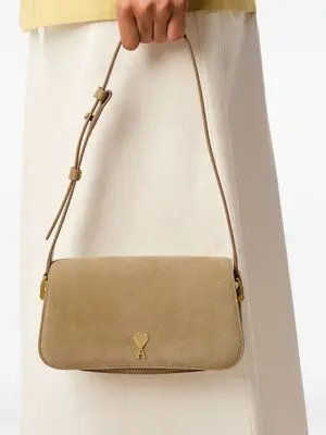 AMI Paris Logo Plaque Shoulder Bag - Brown