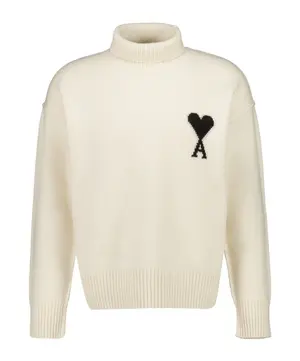 AMI Paris De Coeur Turtleneck Knitted Jumper - Nude