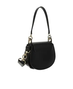 Chloé Tess Logo Embossed Ring Embellished Shoulder Bag - Black