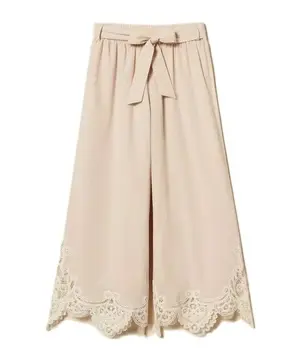 TWINSET Twinset Lace-Trim Belted Trousers Nude