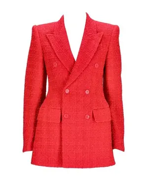 Balenciaga Double-breasted Tweed Blazer - Red