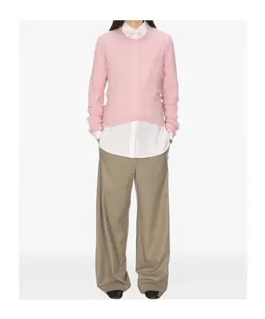 Auralee Crew Neck Semi-transparent Knit Sweater - Pink