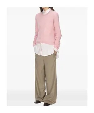 Auralee Crew Neck Semi-transparent Knit Sweater - Pink