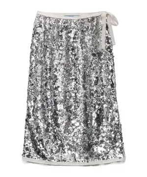 Prada Embroidered Sequin Skirt With Lace-up Detail