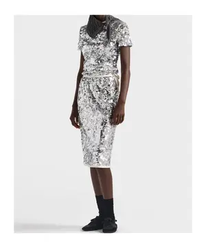 Prada Embroidered Sequin Skirt With Lace-up Detail