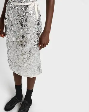 Prada Embroidered Sequin Skirt With Lace-up Detail