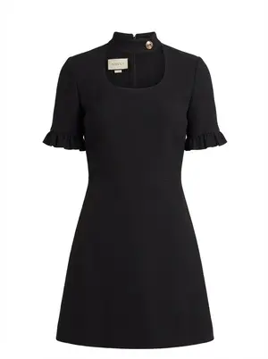 Gucci Mini Dress With Lotus Leaf Neckline And Sleeves