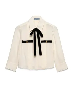 Prada Pleated Sablé Shirt With Bow Detail