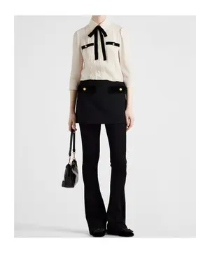 Prada Pleated Sablé Shirt With Bow Detail