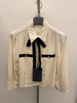 Prada Pleated Sablé Shirt With Bow Detail