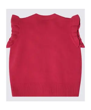 IL GUFO Tricot-knit Gilet With Pompom And Ruffle Detail