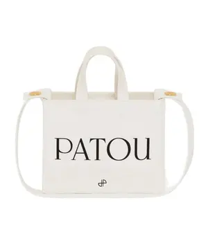 PATOU Logo Print Canvas Top Handle Bag - White