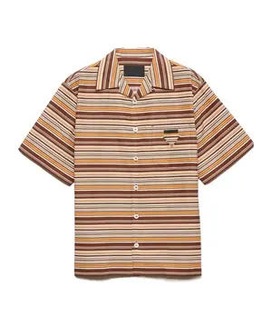 Prada Striped Short Sleeved Bowling Shirt - Rust Brown