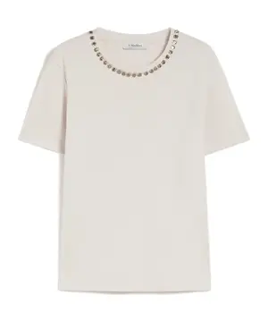 Max Mara S Bingo Embellished Basic Jersey T-Shirt Beige