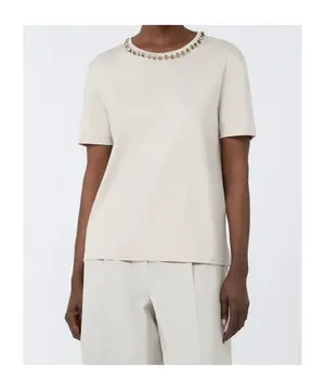 Max Mara Bingo Embellished Basic Jersey T-shirt - Beige