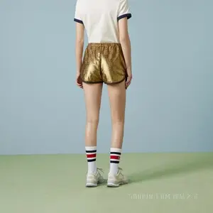 Gucci Metallic Monogram Drawstring Shorts - Brown