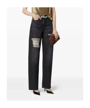 Versace Distressed Straight-leg Jeans With Embellishments